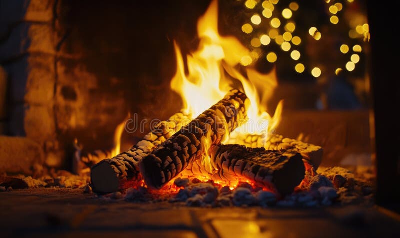 A Log Burning Brightly in a Traditional Fireplace, Flames Flickering ...