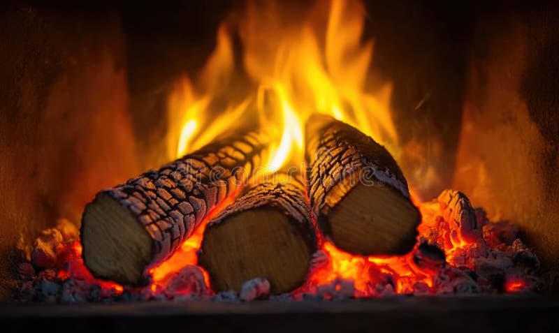 A Log Burning Brightly in a Traditional Fireplace, Flames Flickering ...