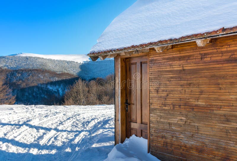 Log Cabin Covered with Snow Stock Photo - Image of landscape, cottage ...