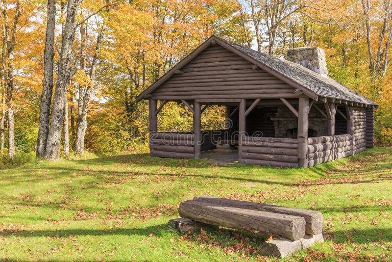 Log Cabin among Fall Foliage Stock Photo - Image of mountain, fall ...
