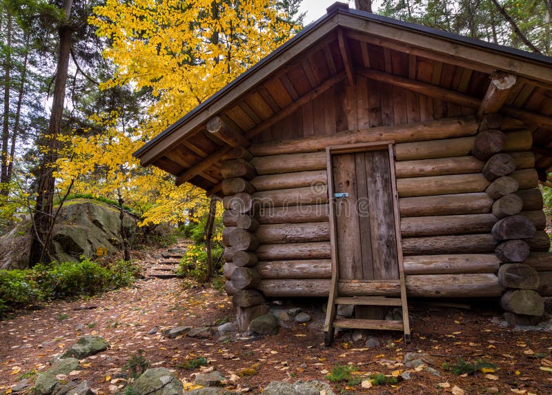 Log Cabin in a Forest in the Fall. Stock Photo - Image of cabin, green ...