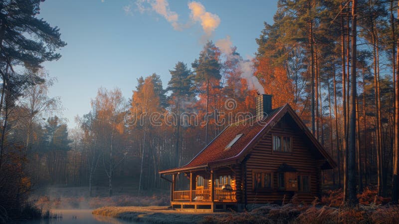 Log Cabin in Forest stock photo. Image of architecture - 310865214