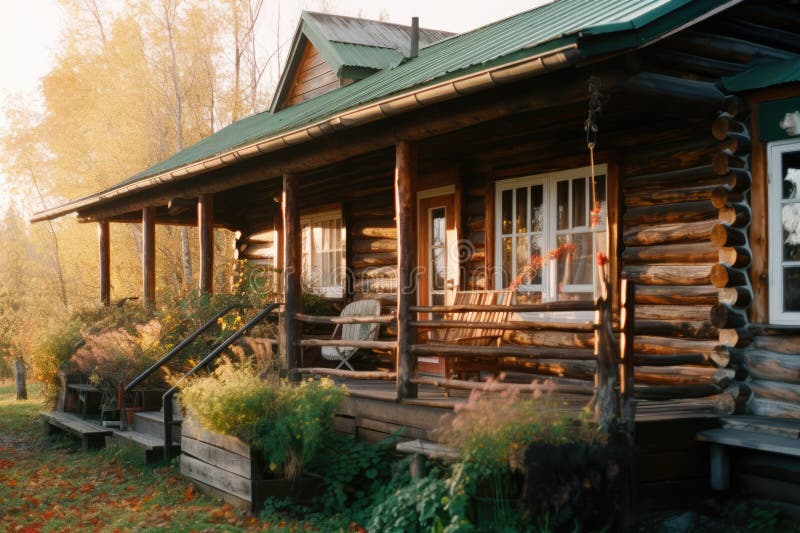 Log Cabin with Green Roof in Nature, Created Using Generative Ai ...