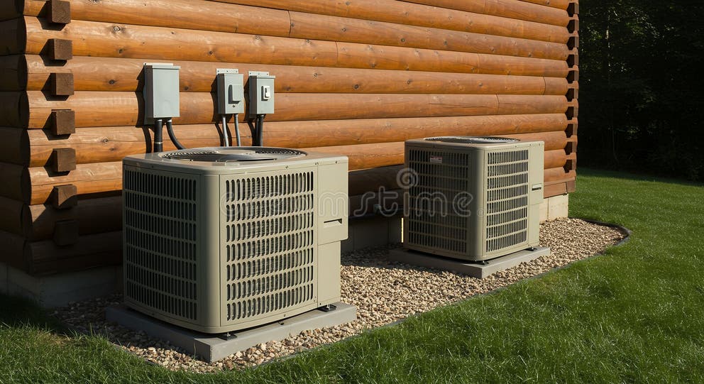 Log Cabin HVAC System: Dual Air Conditioning Units & Electrical Panel ...