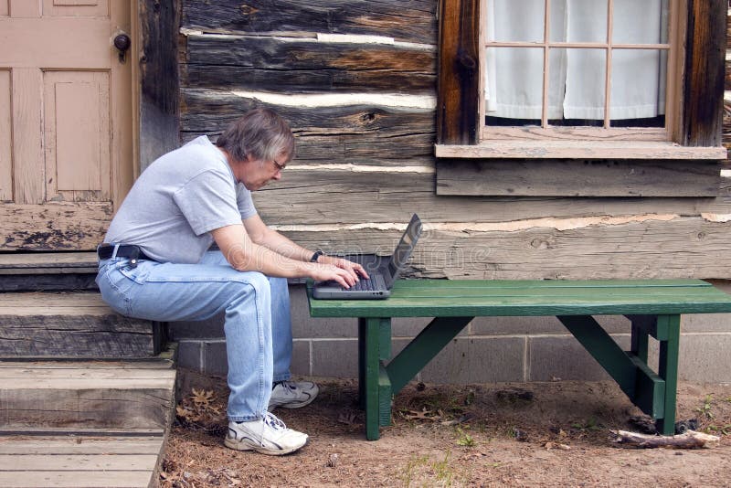 Log cabin laptop stock photo. Image of computer, cabin - 10359320
