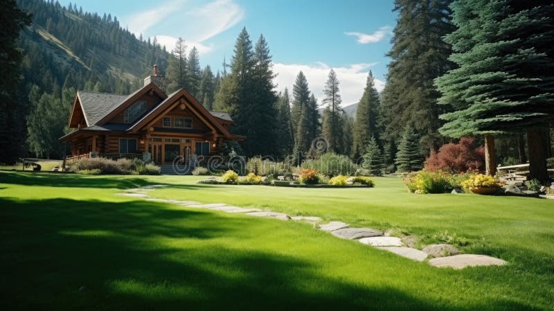 A Log Cabin in a Lush Green Field, Suitable for Various Projects Stock ...