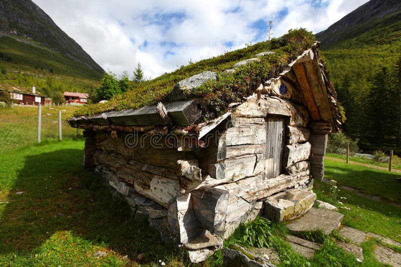 Log Cabin with Moss on the Roof Stock Photo - Image of hewn, sunny ...