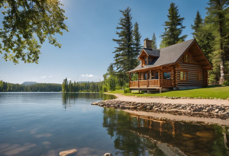 A Log Cabin in the Mountains Stock Illustration - Illustration of ...