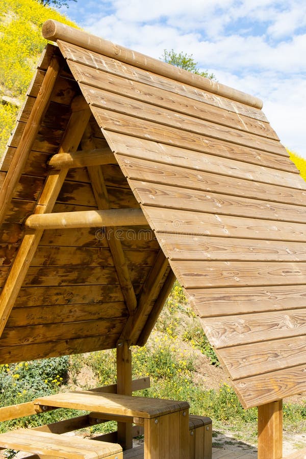 Log Cabin in Nature with Spring Landscape and Blue Sky Stock Image ...