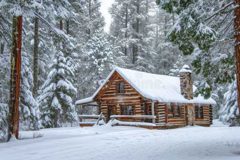 A Log Cabin Nestled in the Snowy Woods, Surrounded by Trees and Covered ... A Log Cabin Nestled in the Snowy Woods, Surrounded by Trees and Covered ...