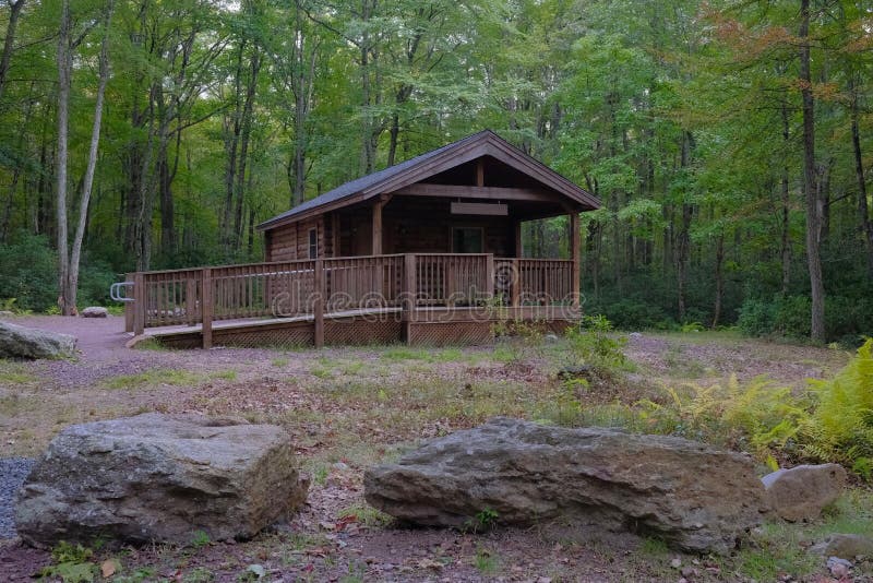 Log Cabin with Ramp and Porch in Forest Stock Image - Image of ramp ...
