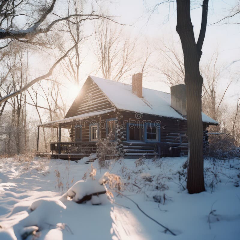 Log Cabin in Snow in Nature, Created Using Generative Ai Technology ...