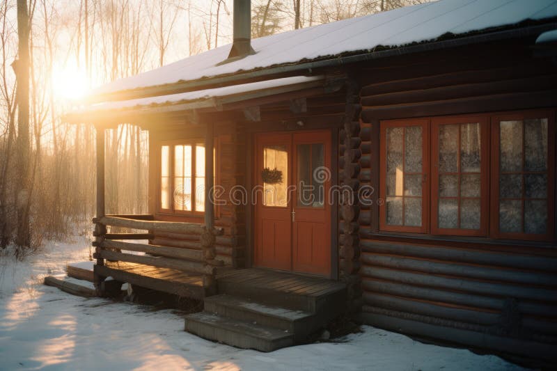 Log Cabin in Snow in Nature, Created Using Generative Ai Technology ...