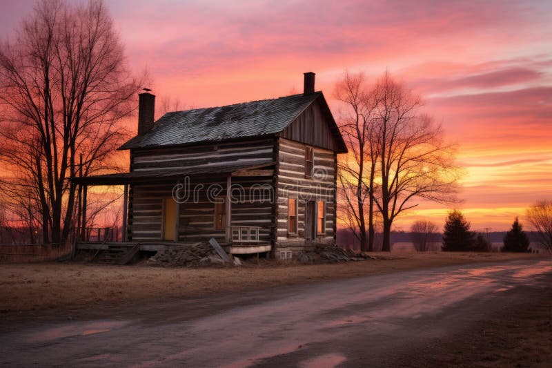 Log Cabin at Sunset, Soft Light Falling on Its Facade Stock Photo ...