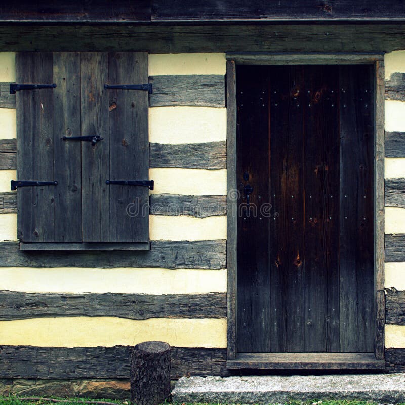 Log Cabin Texture with Door and Window Stock Image - Image of logs ...