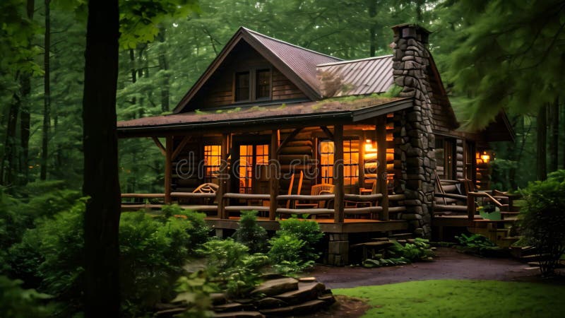 Log Cabin In Woods With Porch Cozy Retreat Surrounded By Nature A Rustic Log Cabin Nestled In