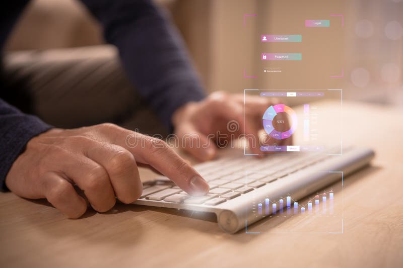 Log in Data Security Concept, Businessman Typing Pressing Enter Button ...
