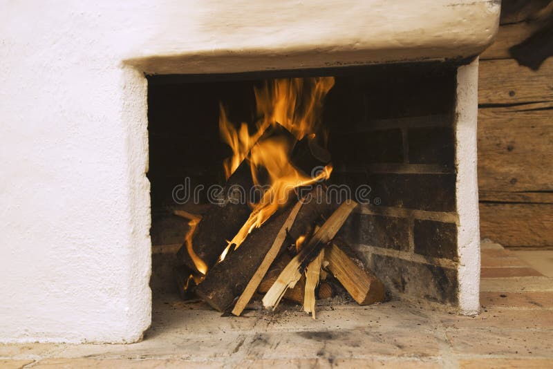 Log Fire in Fireplace Close-up Stock Photo - Image of domestic, winter ...