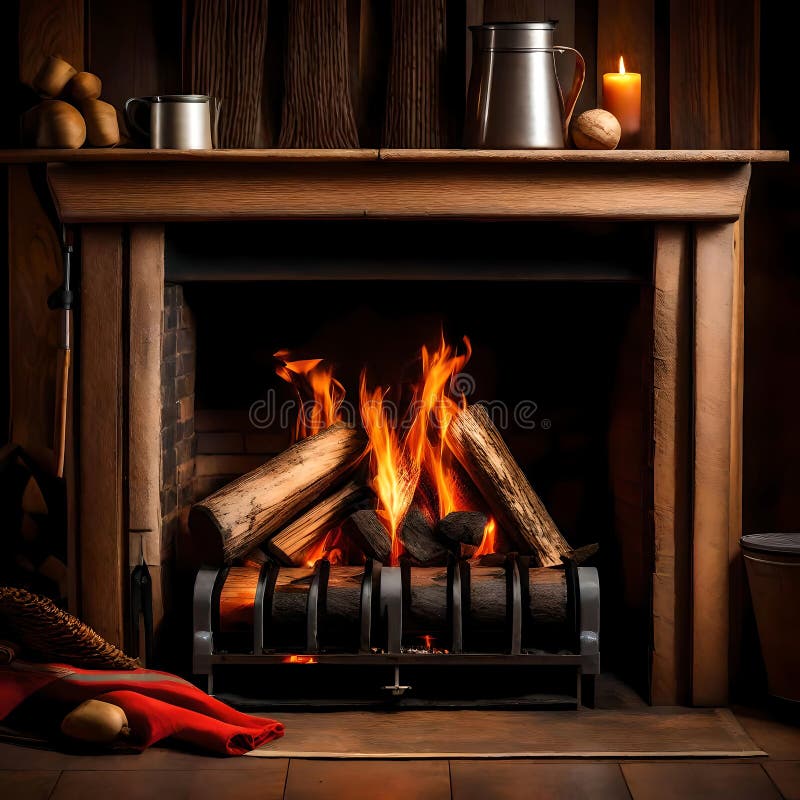 Log Fire Indoors - Ai Generated Image Stock Illustration - Illustration ...