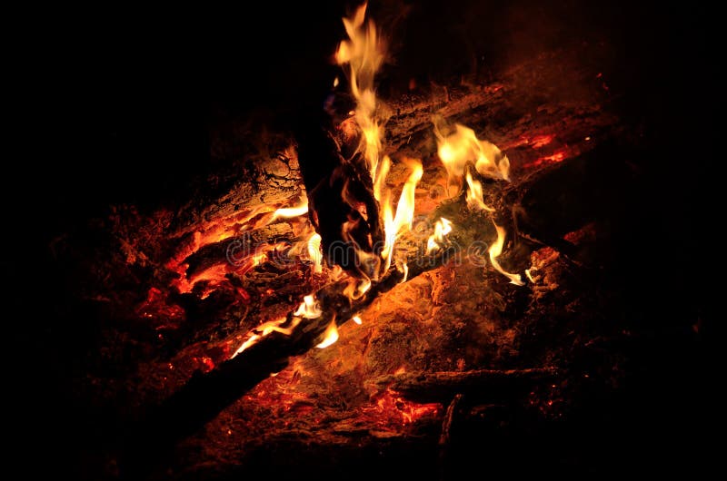 A Log Fire with a Great Night Stock Image - Image of heat, bright: 58381261