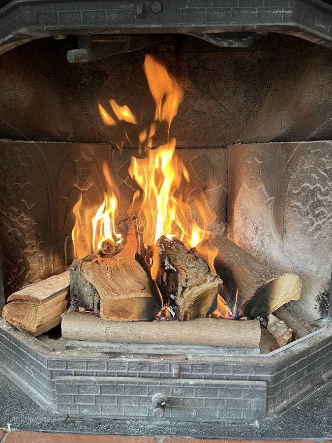 Log fire stock image. Image of household, christmas - 264197655