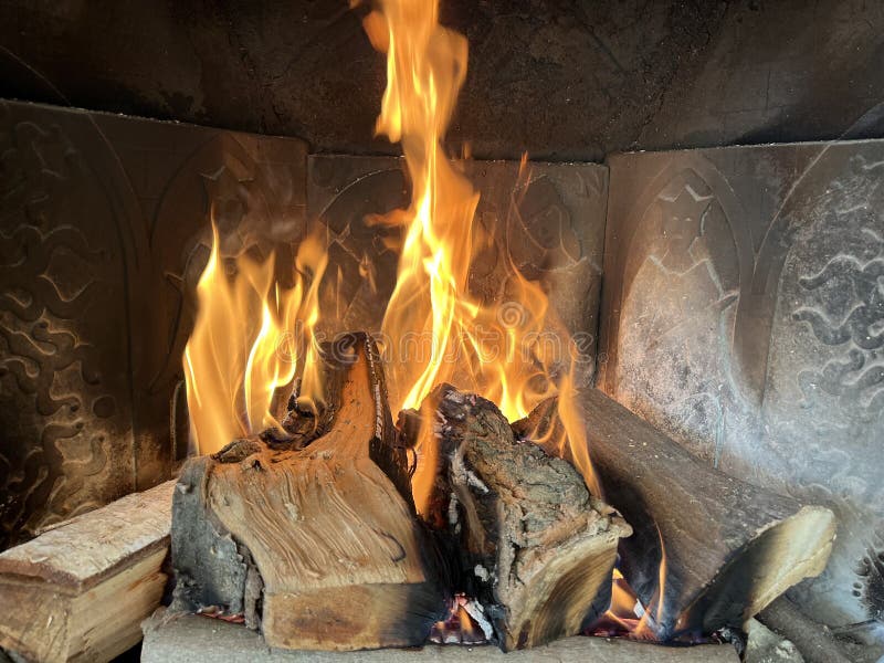 Log fire stock photo. Image of round, fire, household - 264197700