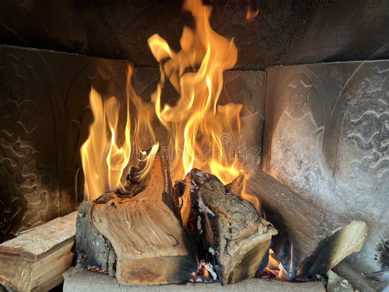 Log fire stock photo. Image of iron, household, lighting - 264197704
