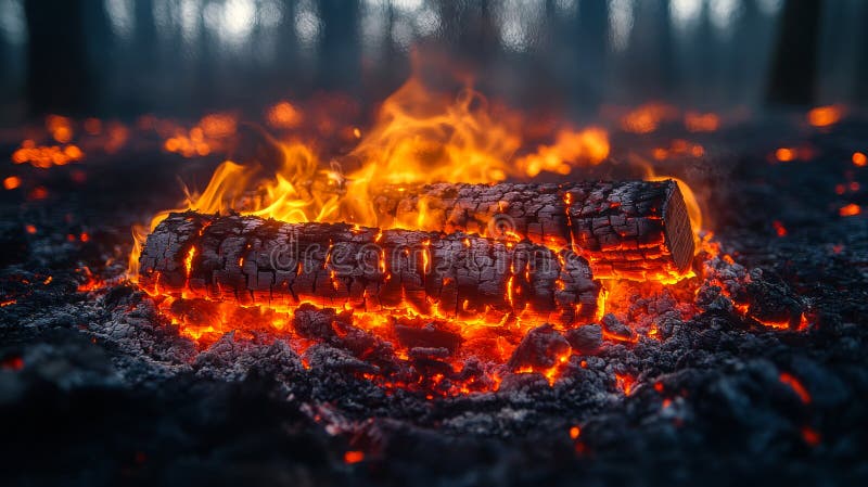 A Log is on Fire in the Woods Stock Photo - Image of hell, embers ...