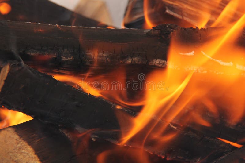 Log in the Flames. Burning Fire in the Grill is Large. Stock Image ...