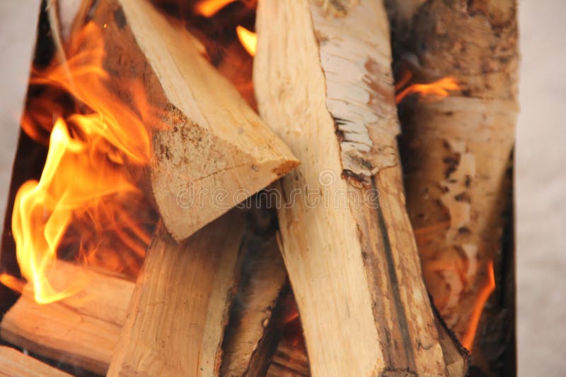 Log in the Flames. Burning Fire in the Grill is Large. Stock Image ...
