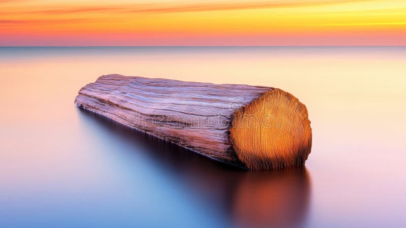 A Log Floating in the Water at Sunset with a Beautiful Sky, AI Stock ...