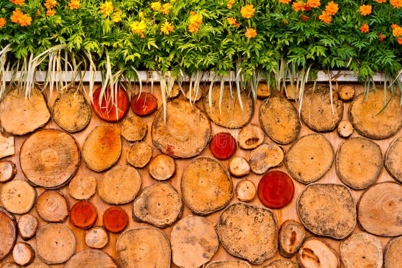 Log with Flowers Background Stock Image - Image of round, space: 32006235