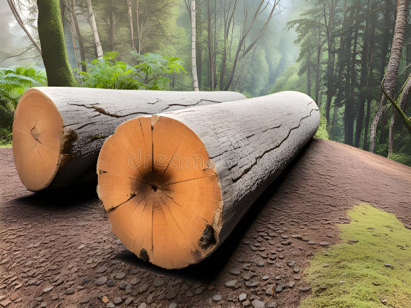 A Log with a Forest and a Big Trunk Stock Illustration - Illustration ...