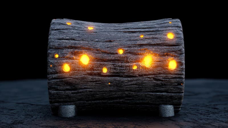 Log with Glowing Lights Illuminated Against a Dark Background Stock ...