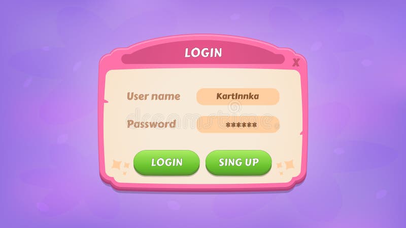 Log-in. GUI Kit Casual Assets for a Game Mobile, a Set of User ...