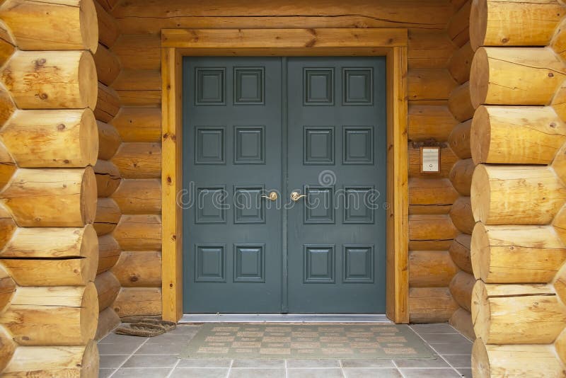 Log Home Front Door Detail stock photo. Image of forest - 10877338