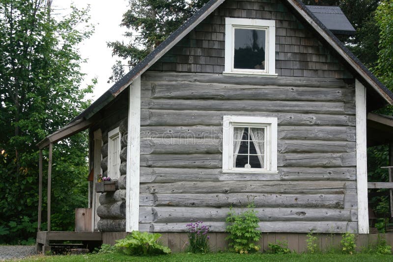 Log house in in Alaska stock photo. Image of green, pine - 253367650