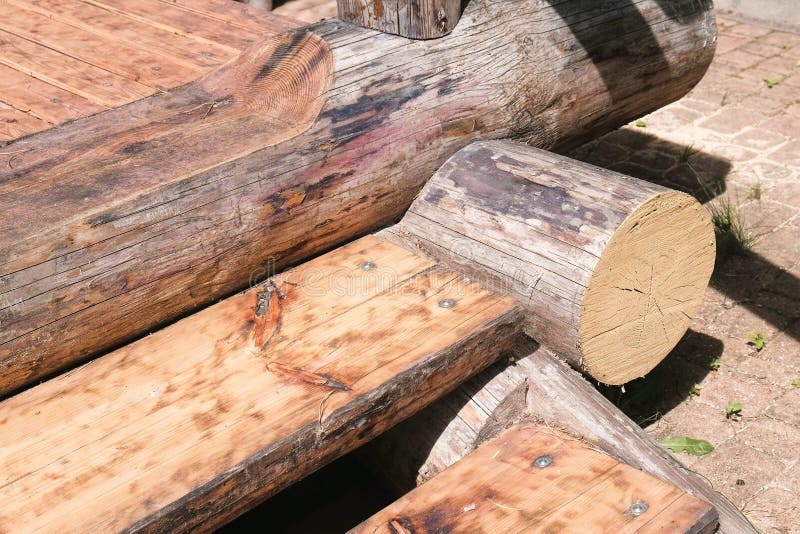 Log Wall of Chopped Logs in Log House. Side View. Stock Photo - Image ...