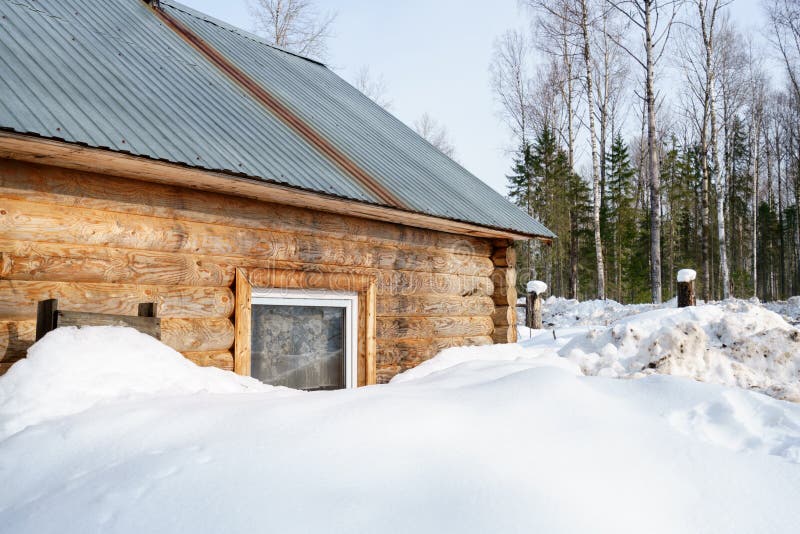 Log House Covered with Snow in Forest Stock Photo - Image of frozen ...