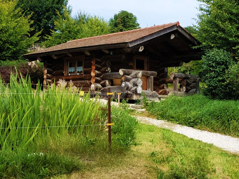Log House Surrounded by Beatuiful Green Garden Stock Image - Image of ...