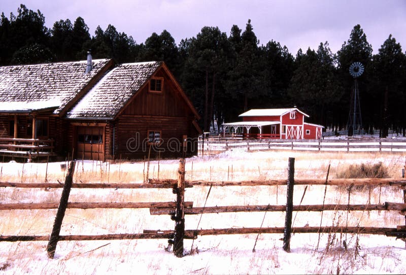 Log house in winter snow stock photo. Image of fence, forest - 1782948
