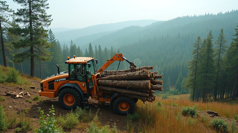 Log Loader Carrying Logs in Forest Clearing Stock Illustration ...