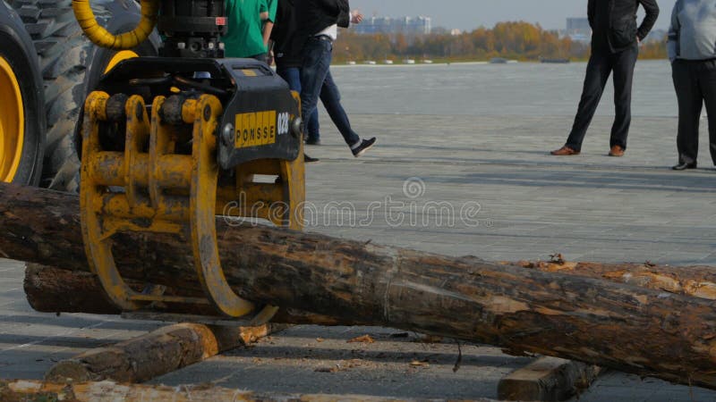 Log Loader or Forestry Machine Moves Fresh Cut Logs for Loading ...