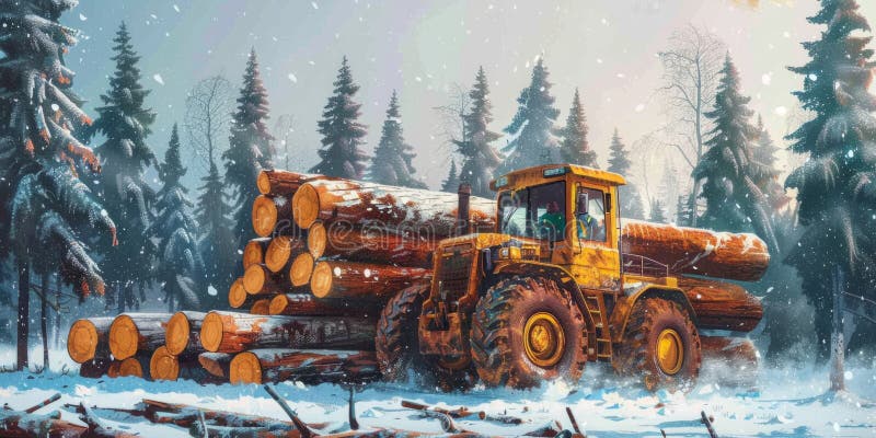 Log Loader on Loading Wood in Drawing Style Stock Photo - Image of ...