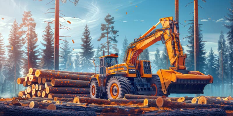 Log Loader on Loading Wood in Drawing Style Stock Photo - Image of ...