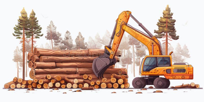 Log Loader on Loading Wood in Drawing Style Stock Photo - Image of ...
