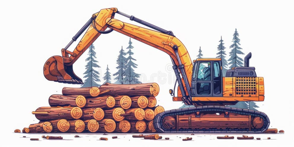 Log Loader on Loading Wood in Drawing Style Stock Photo - Image of tree ...