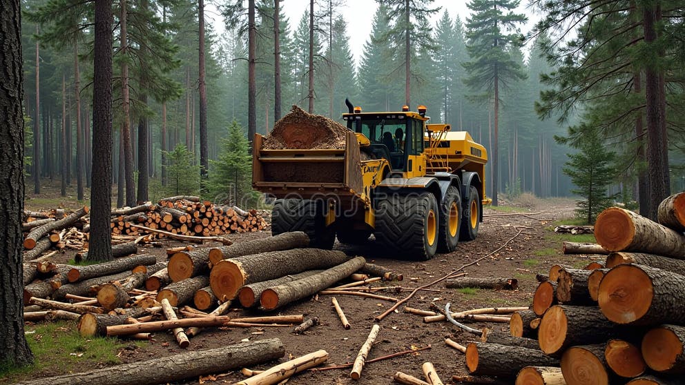 Log Loader and Timber in Forest Logging Area Stock Illustration ...