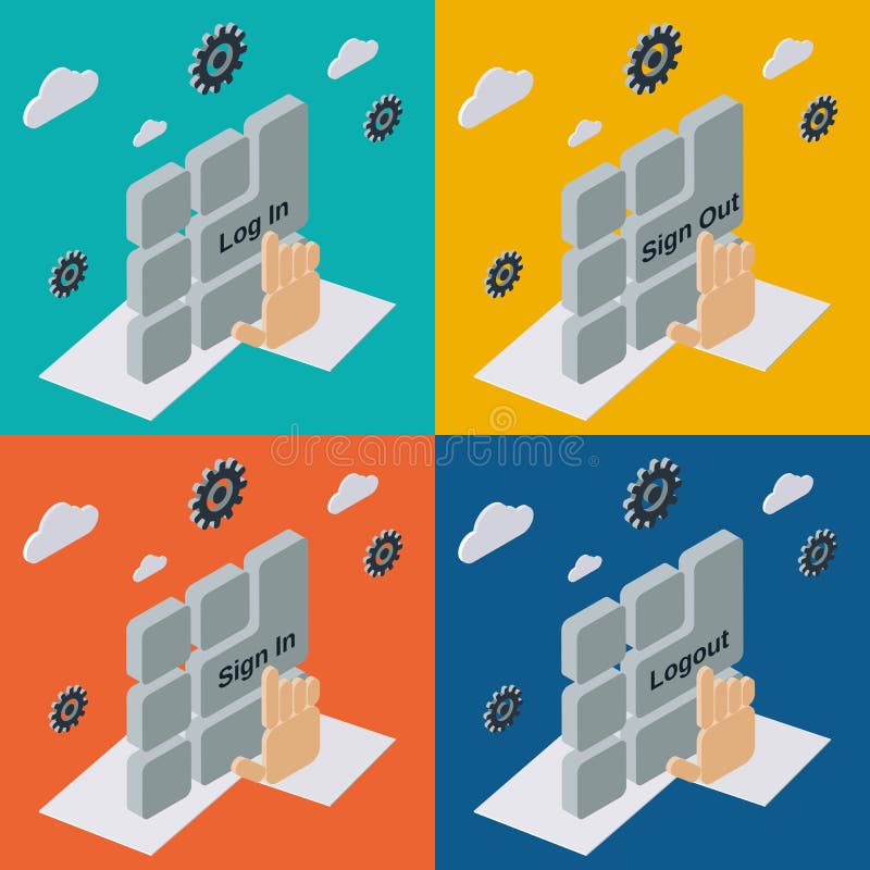 Log in, Log Out, Sign in, Sign Out Illustrations Collection Stock ...