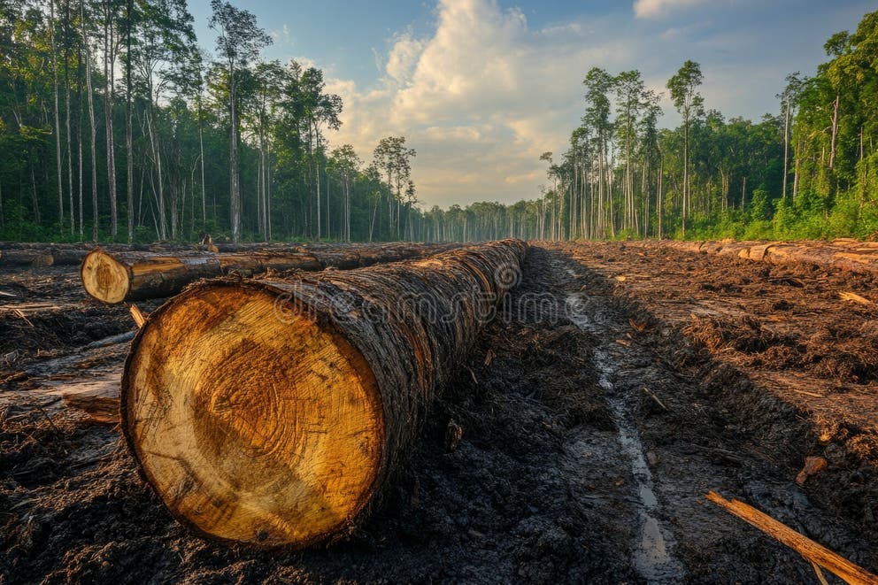 Log Lying in Mud with Forest and Sunset Creating Stunning Scenery Stock ...